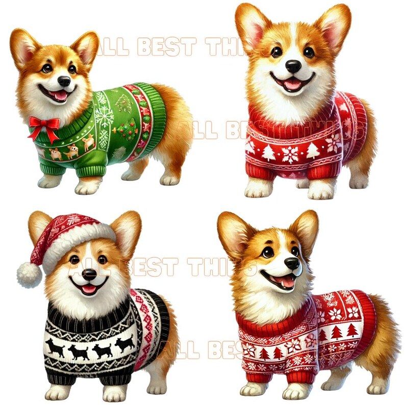 28 Corgi Dog Christmas Clipart PNG , Watercolor PNG, Cute Animal ...