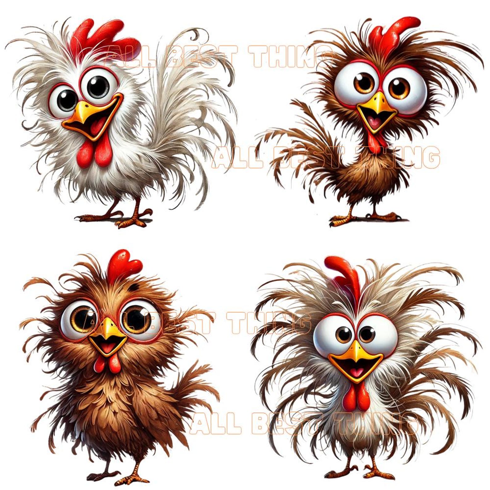 28 Quirky Chicken Clipart PNG, Funny Farm Animal Clipart, Printable ...