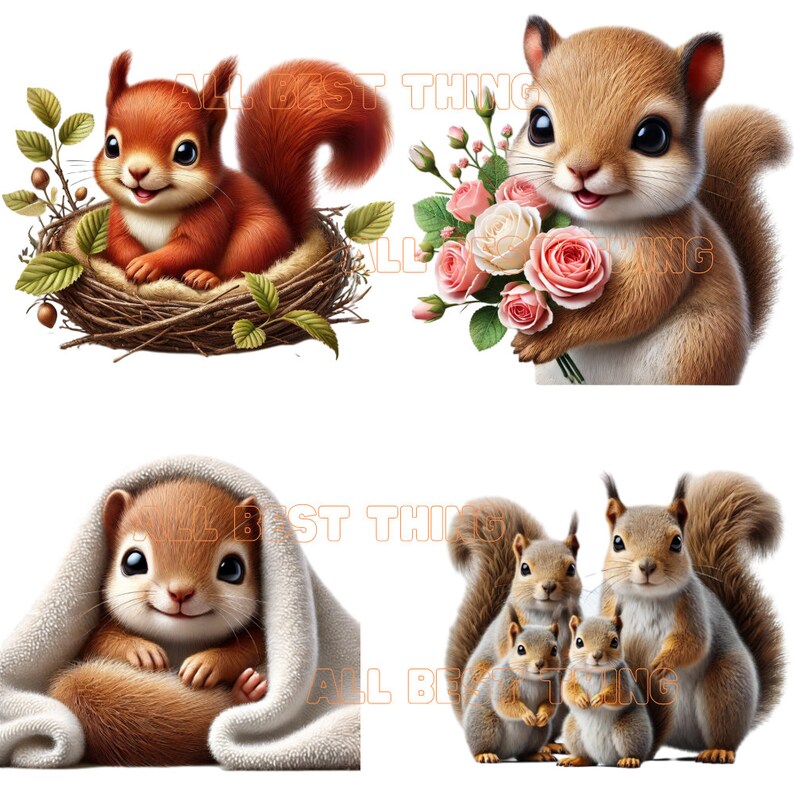 24 Squirrel PNG Clipart, Whimsical Squirrel Clipart Bundle ,commercial ...