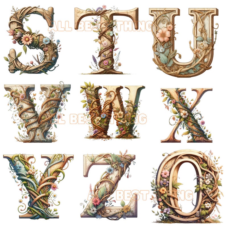 A-Z Wildflower Floral Alphabet PNG, Clipart Designs, Watercolor ...