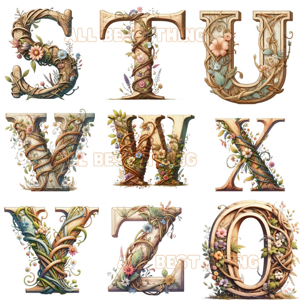 A-Z Wildflower Floral Alphabet PNG, Clipart Designs, Watercolor ...