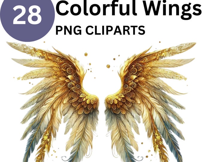 Angel Wings Clipart PNG Watercolor, Color Full Wings Clipart, Feathered ...