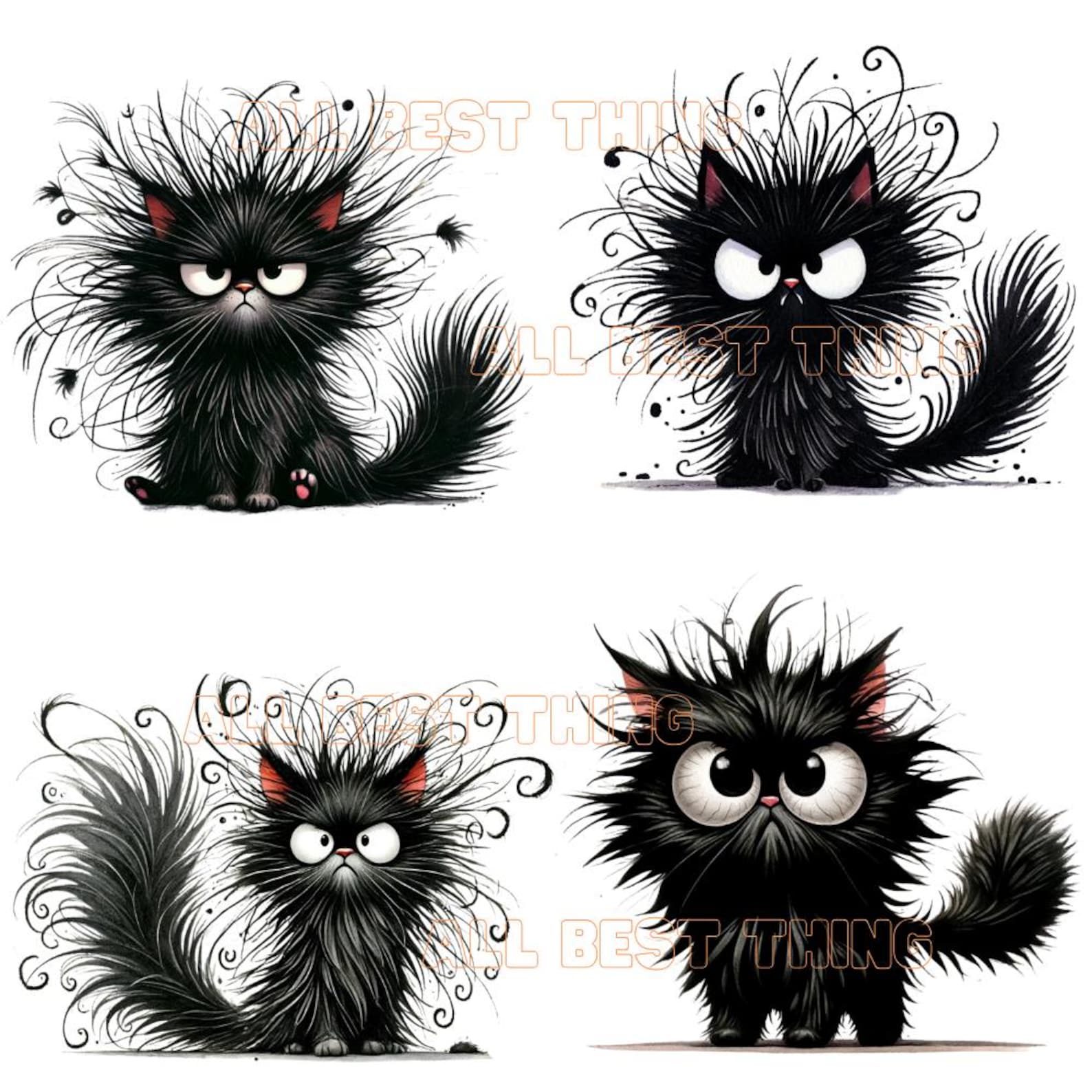 28 Frazzled Cat Clipart PNG, High Res Watercolor PNG for Junk ...