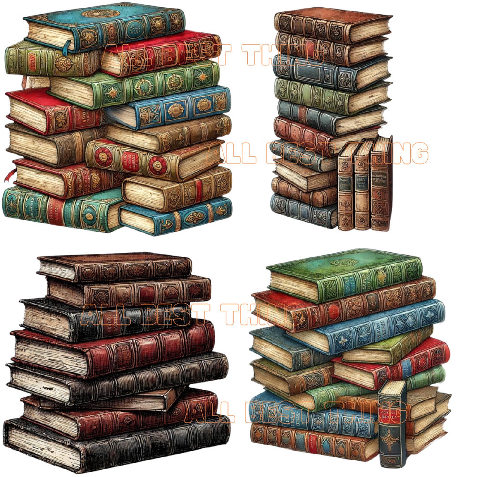 28 Old Book Clipart PNG, Vintage Book Clipart, Printable Watercolor ...
