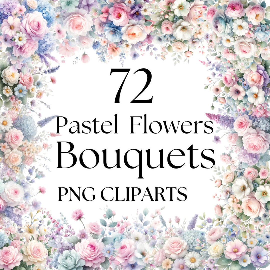72 Pastel Flowers Bouquets PNG Clipart, Watercolor Floral Clipart ...