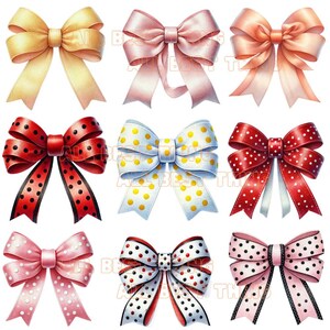 54 Coloured Bows Clipart PNG, Various Bows, Ribbons, Printable ...