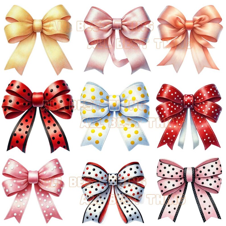 54 Coloured Bows Clipart PNG, Various Bows, Ribbons, Printable ...