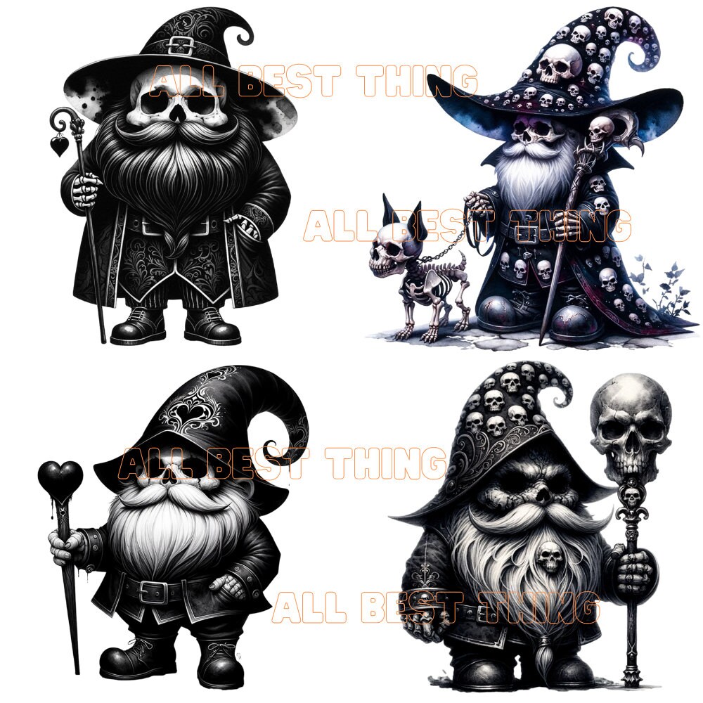 24 Black Skull Gnome Clipart ,gothic Skull, Gothic Gnome ,scrapbook ...