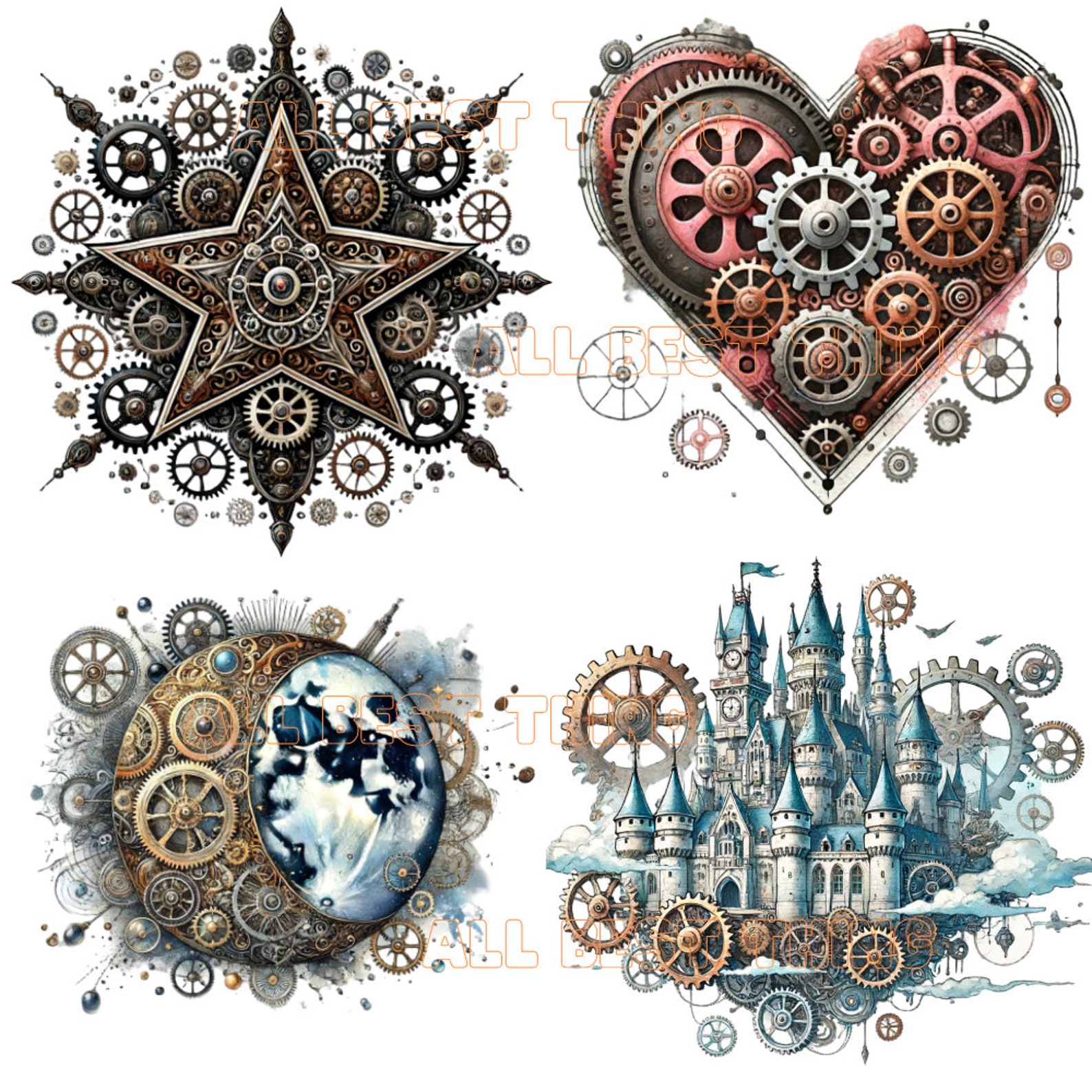 28 Watercolor Steampunk PNG Clipart Steampunk Celestial Clipart ...