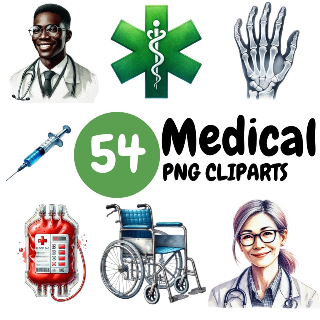 54 Watercolor Medical Clipart PNG | Health, Doctor, Nurse, Ambulance ...