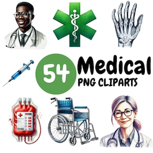 54 Watercolor Medical Clipart PNG | Health, Doctor, Nurse, Ambulance ...