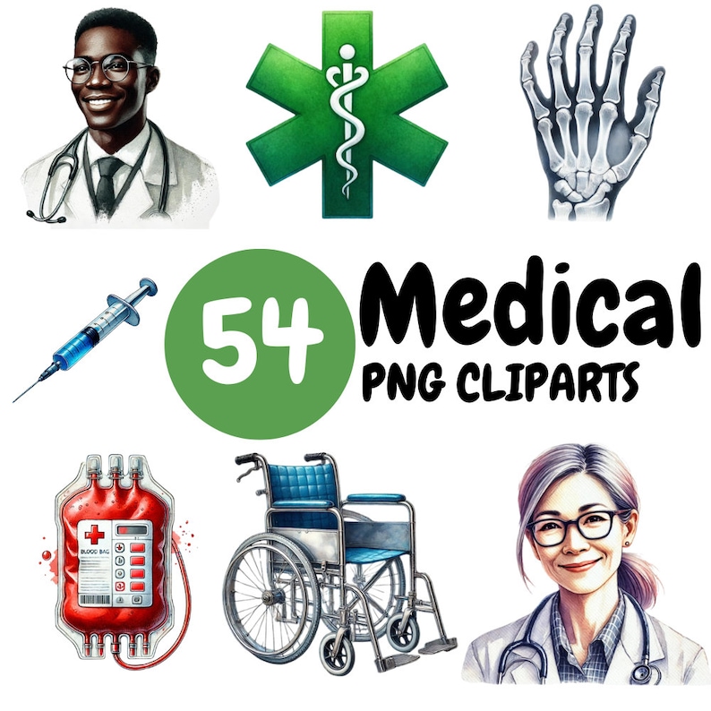 54 Watercolor Medical Clipart PNG | Health, Doctor, Nurse, Ambulance ...