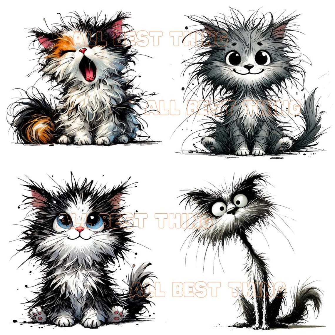 28 Frazzled Cat Clipart PNG, Watercolor PNG for Junk Journaling ...
