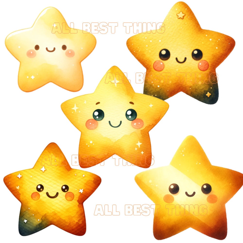 40 Watercolor Stars Clipart Star Shapes Download Instant Download Cute ...