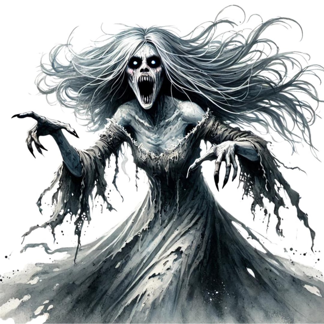 28 Gothic Banshee Woman Ghost Lady Clipart PNG, Watercolor Printable ...