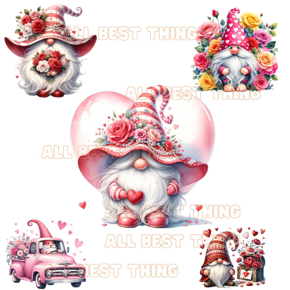 Valentines Gnomes Clipart Bundle, Watercolor PNG Gnomes Clipart ...