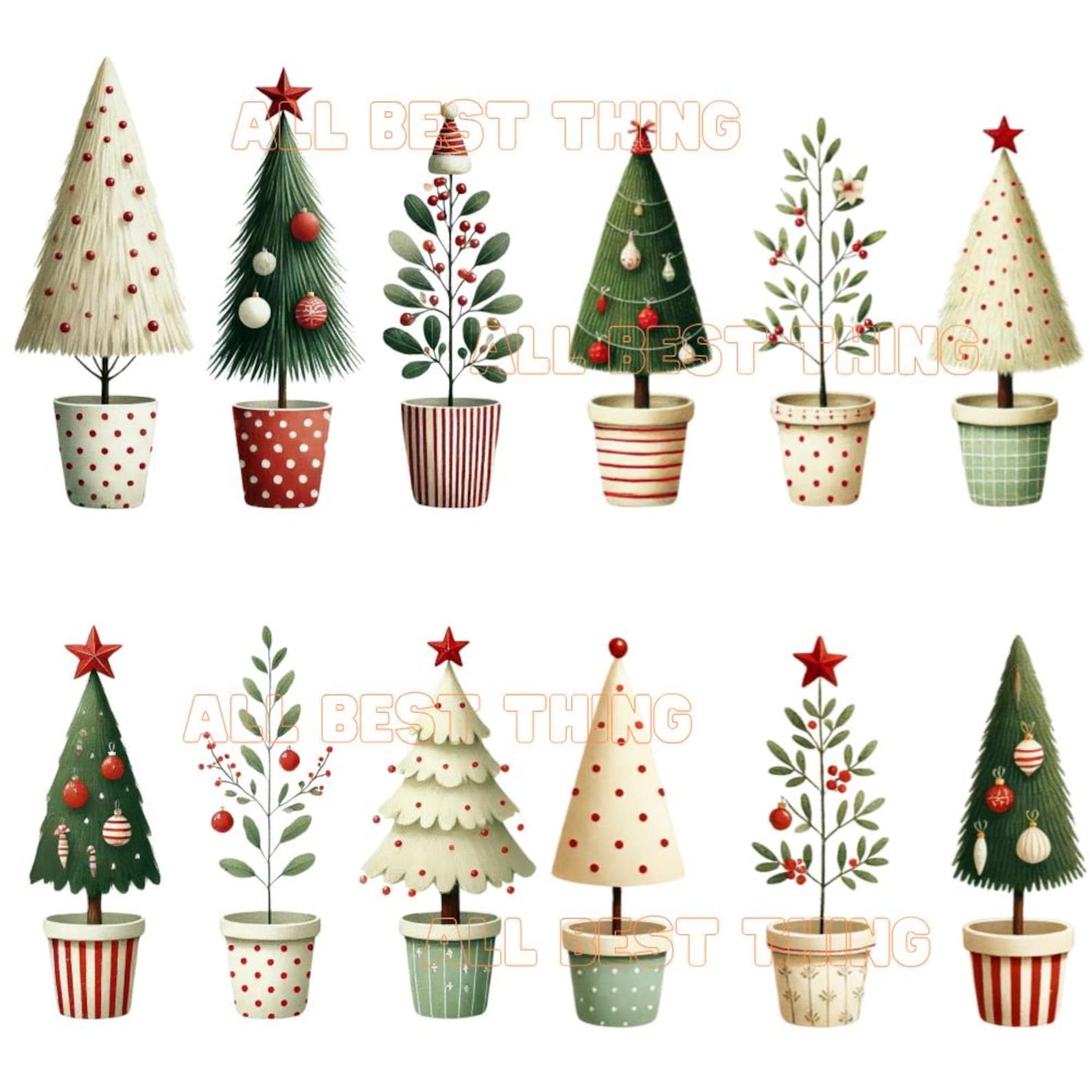 28 Cute Christmas Topiaries Tree Digital PNG, Graphics for Christmas ...