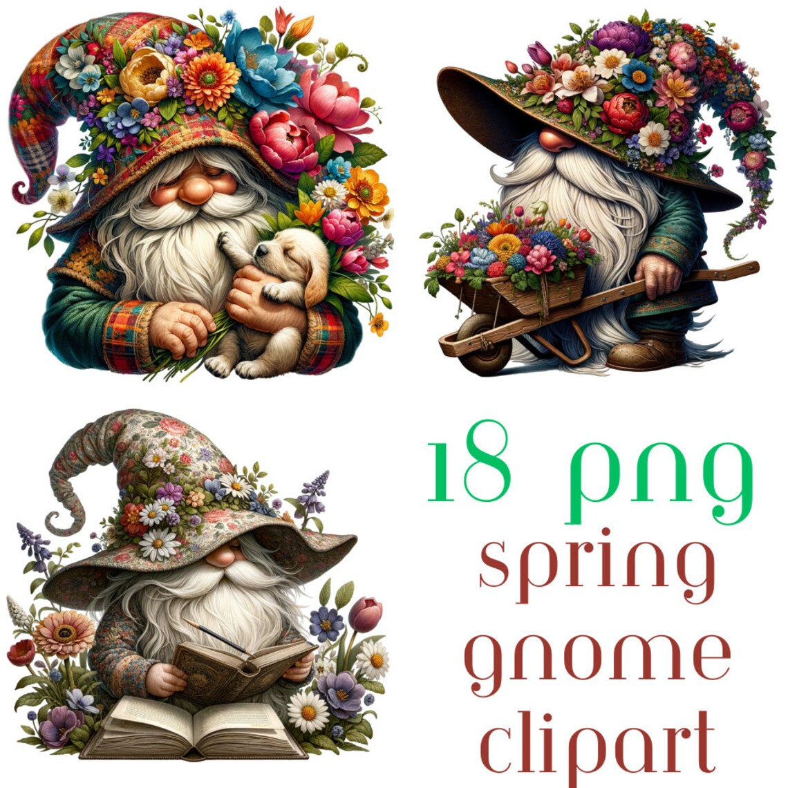 Spring Gnome Clipart Bundle Png, Gnome Clipart Commercial Use ...