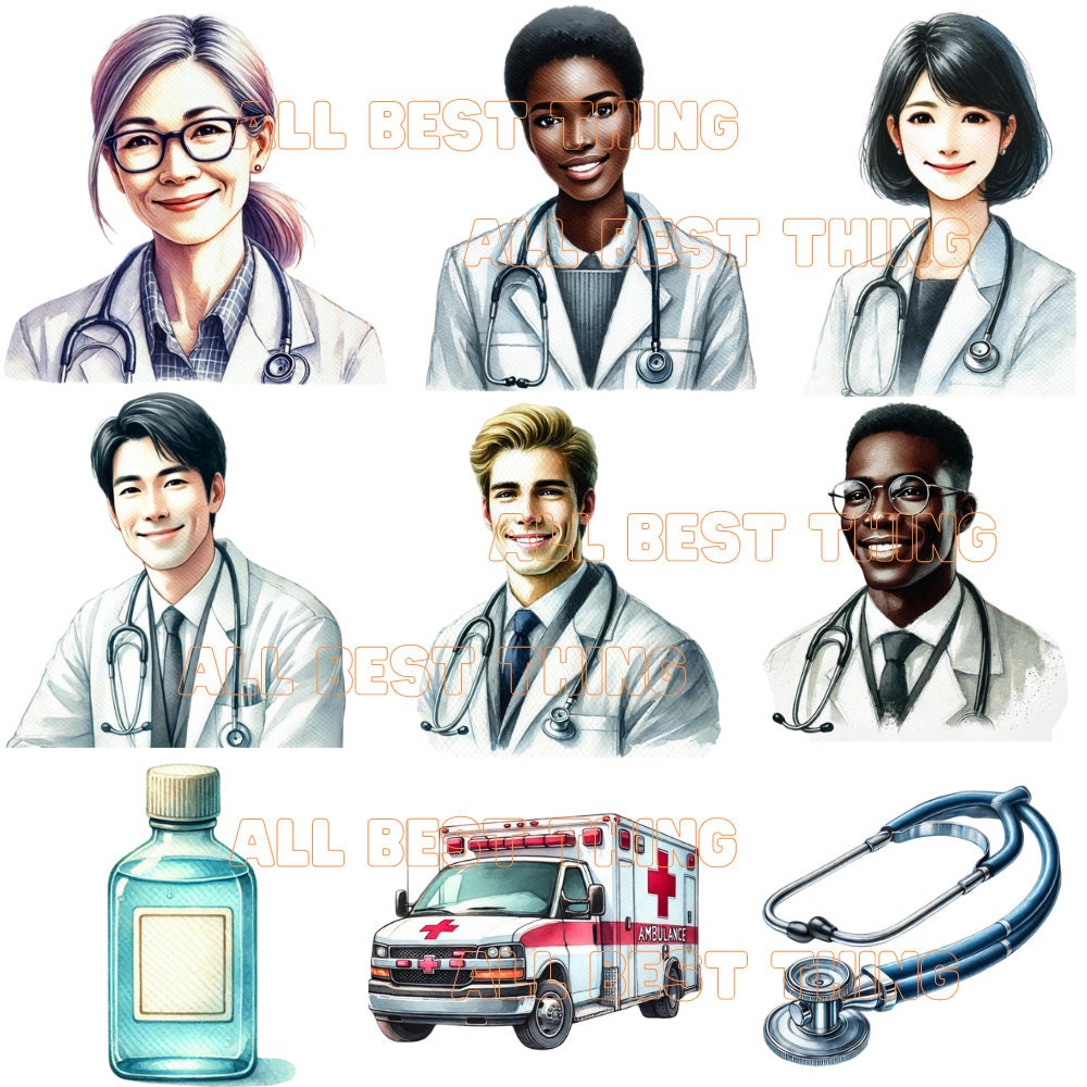 54 Watercolor Medical Clipart PNG | Health, Doctor, Nurse, Ambulance ...