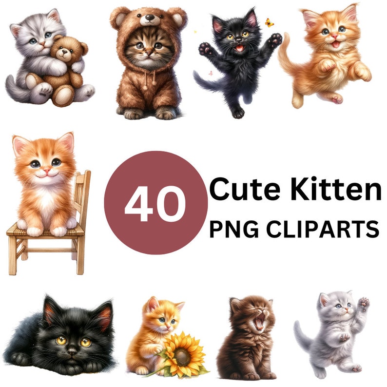 Watercolor Cute Kittens Cat Clipart, Cute Kittens With Actions, Cute ...