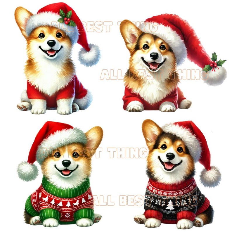 28 Corgi Dog Christmas Clipart PNG , Watercolor PNG, Cute Animal ...