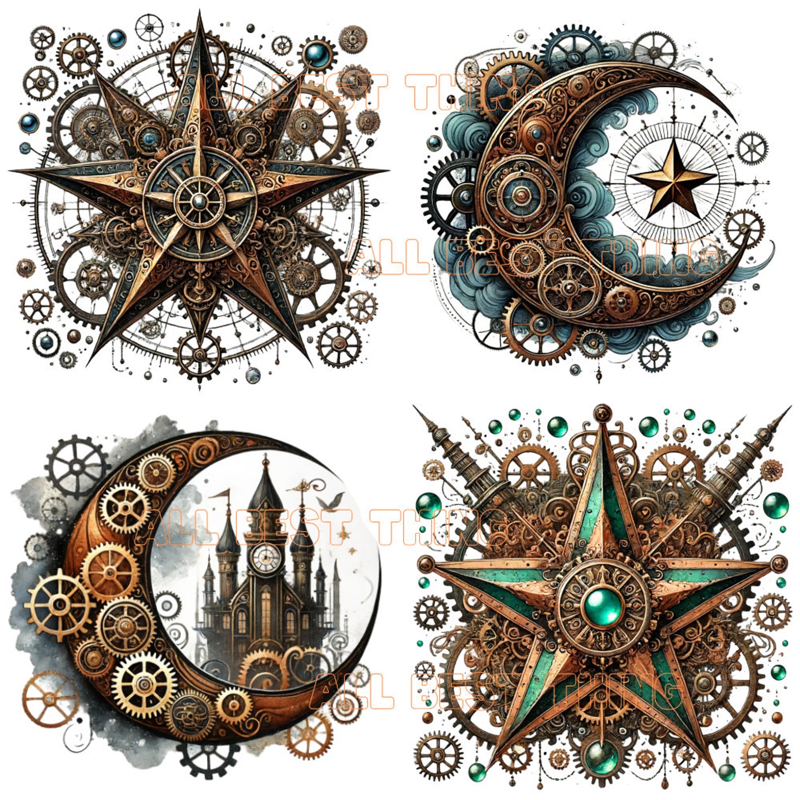 28 Watercolor Steampunk PNG Clipart Steampunk Celestial Clipart ...