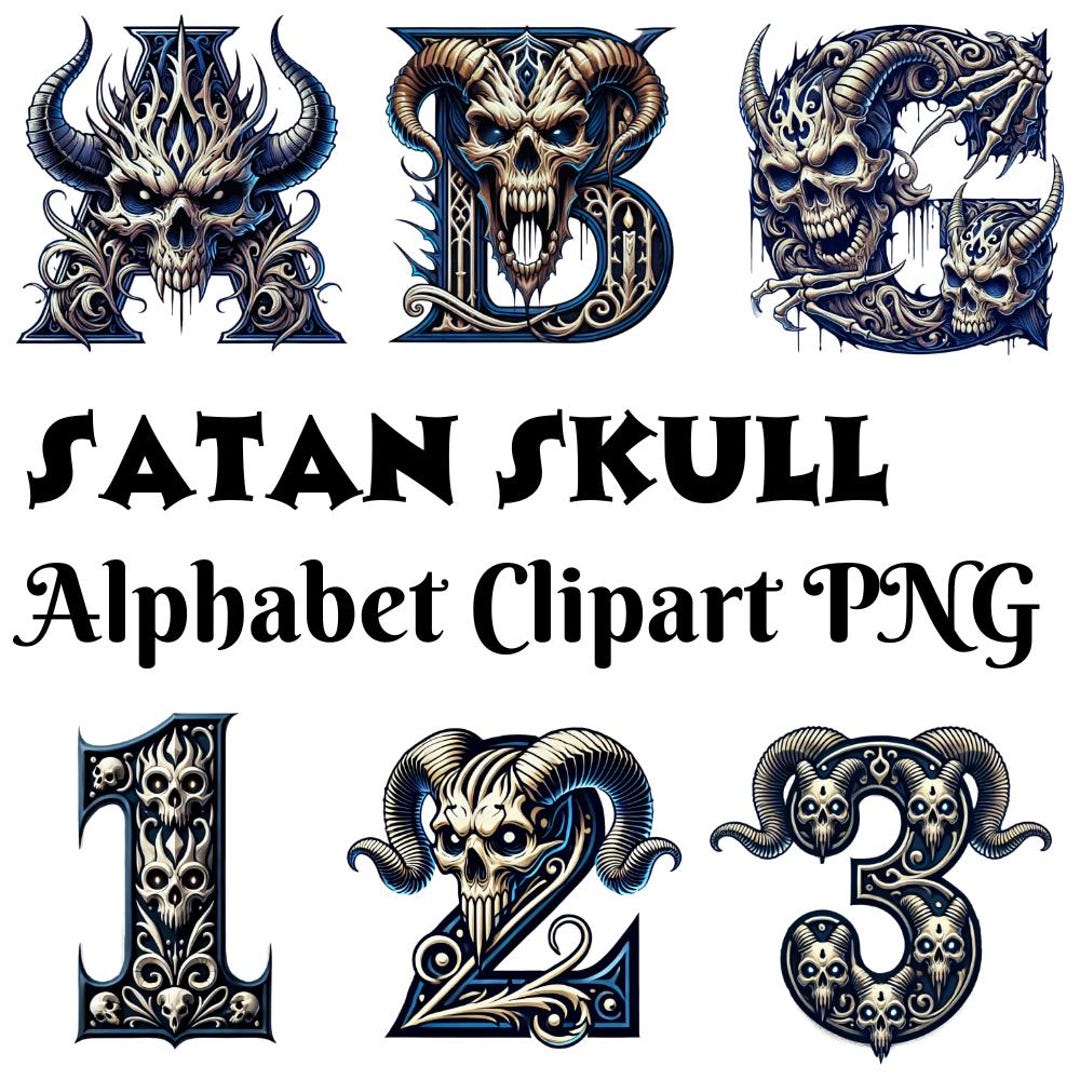 Satan Skull Gothic Alphabet Collection Clipart, PNG Skull Clipart ...