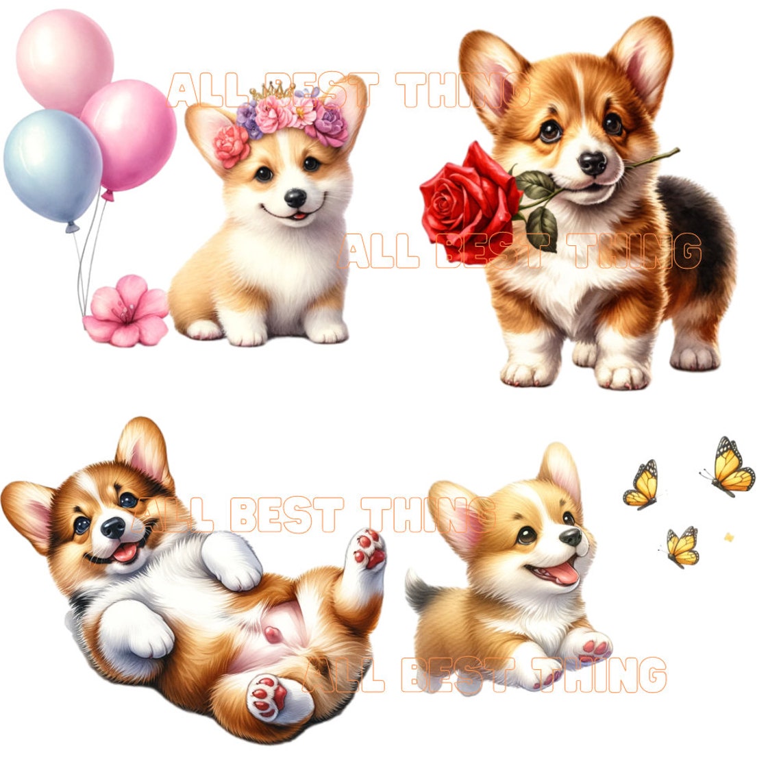24 Corgi Watercolor PNG Clipart, Corgi Dog PNG, Cute Corgi Dog Clipart ...