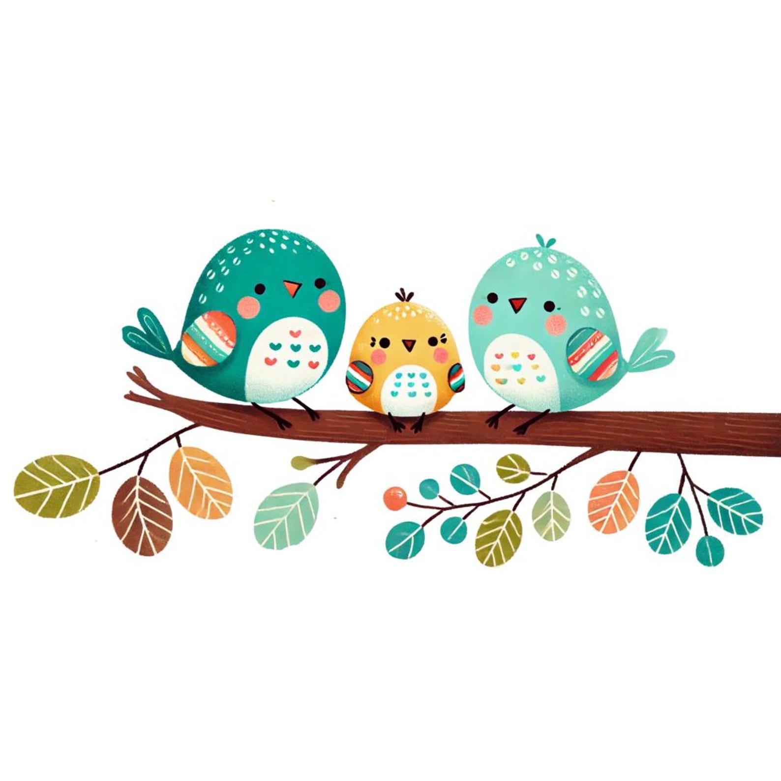 28 Birds on Branch PNG Clipart, Colorful Watercolor Bird Art Set ...