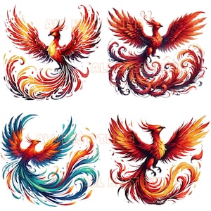 28 Flaming Phoenix Clipart PNG Bundle, High Quality Pngs, Digital ...