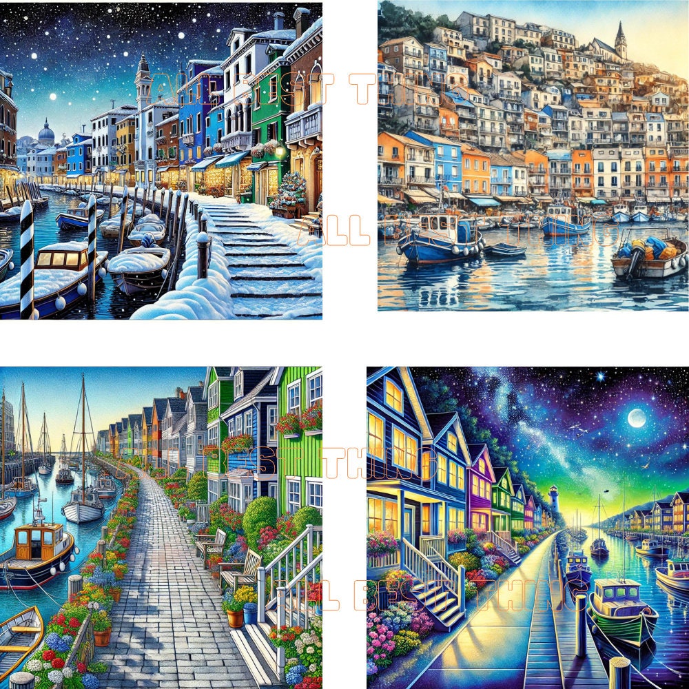 24 Watercolor Harbour Scenes PNG Clipart - Digital Print, Watercolor ...