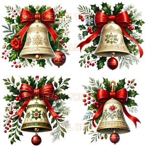 Watercolor Christmas Bell Clipart: Festive Holiday PNG (digital ...