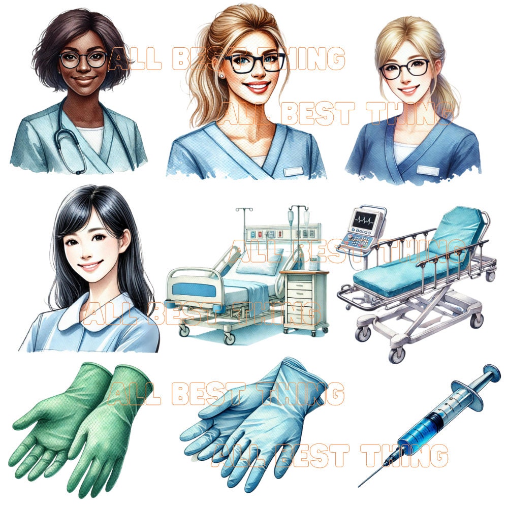 54 Watercolor Medical Clipart PNG | Health, Doctor, Nurse, Ambulance ...