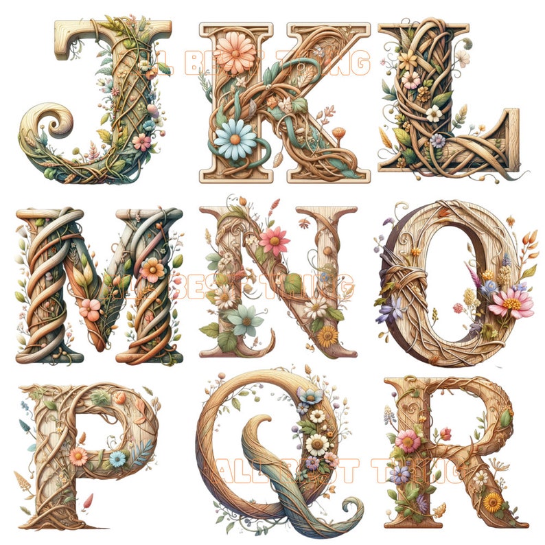 A-Z Wildflower Floral Alphabet PNG, Clipart Designs, Watercolor ...