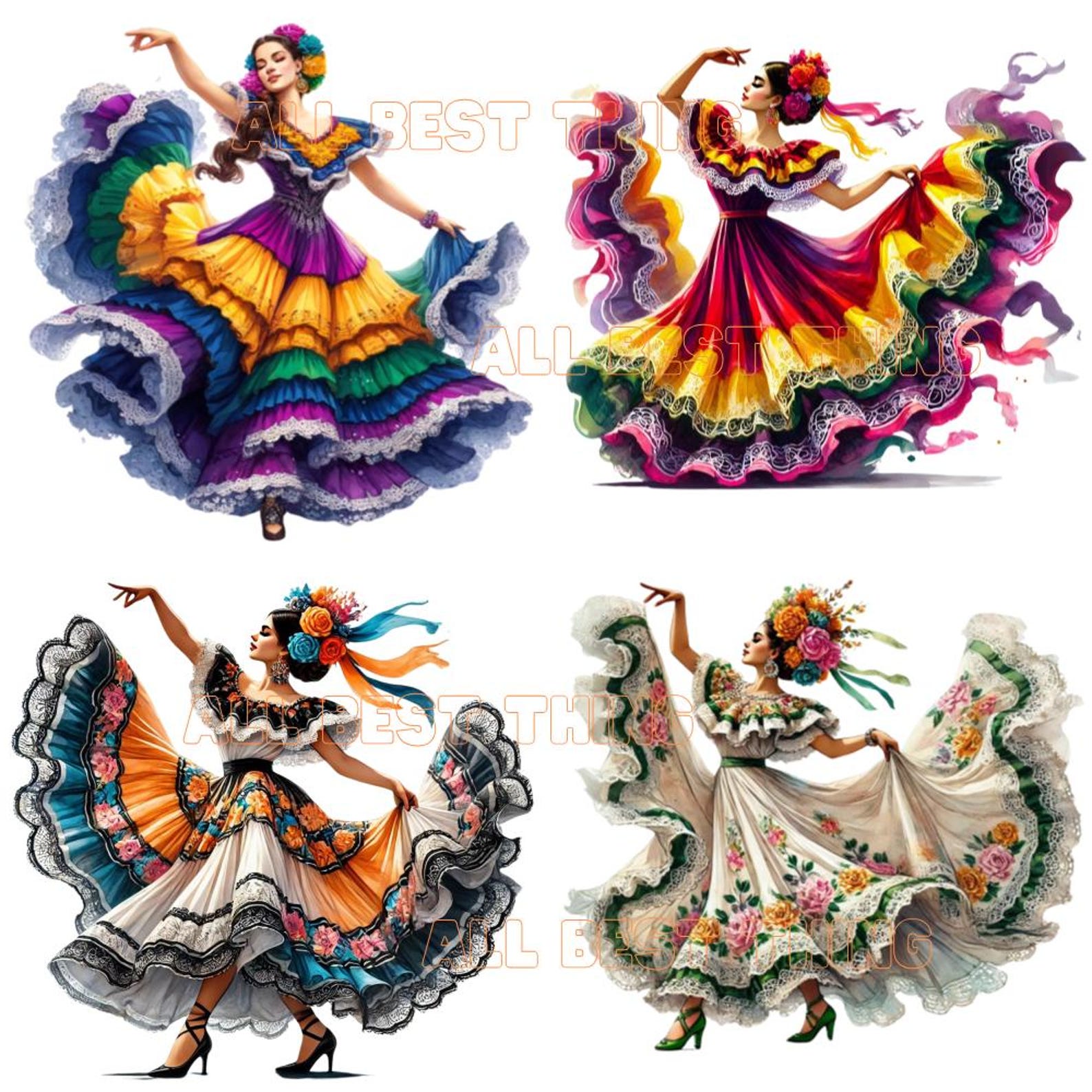 24 Mexican Ballerina Dancing Lady Clipart PNG, Cinco De Mayo Mexican ...