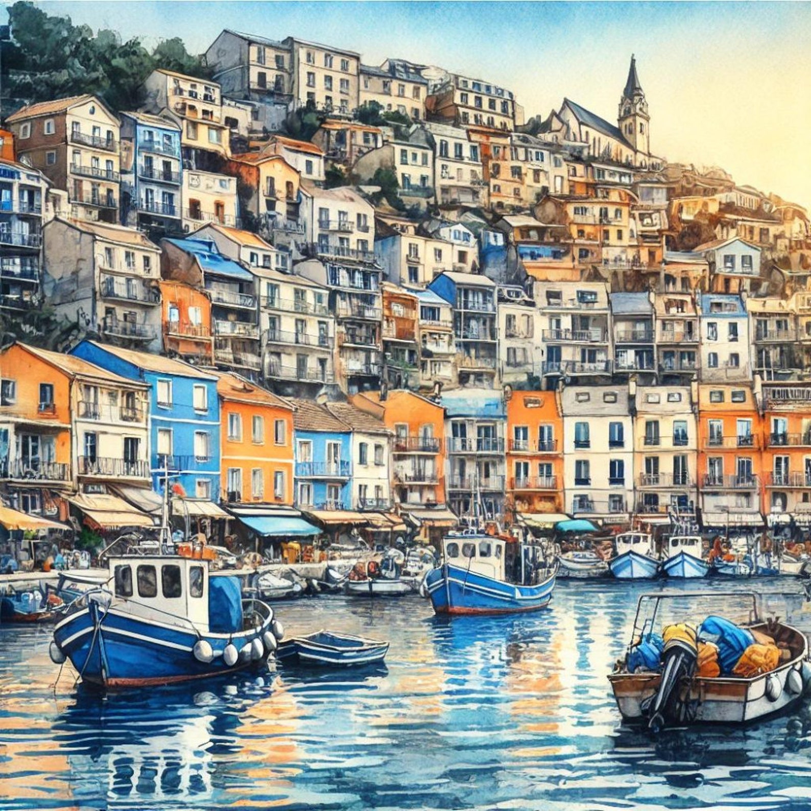 24 Watercolor Harbour Scenes PNG Clipart - Digital Print, Watercolor ...