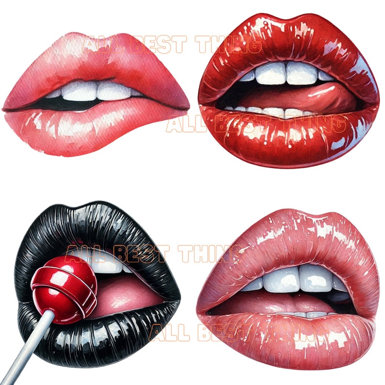28 Lips Clipart PNG, High-quality Pngs, Watercolor Lips PNG, Colorful ...
