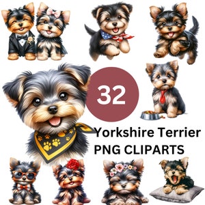 32 Cute Yorkshire Terrier Watercolor PNG Clipart, Cute Dog PNG ...