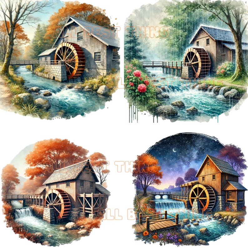 24 Watercolor Watermill PNG Clipart, High Quality, Landscape Clipart ...