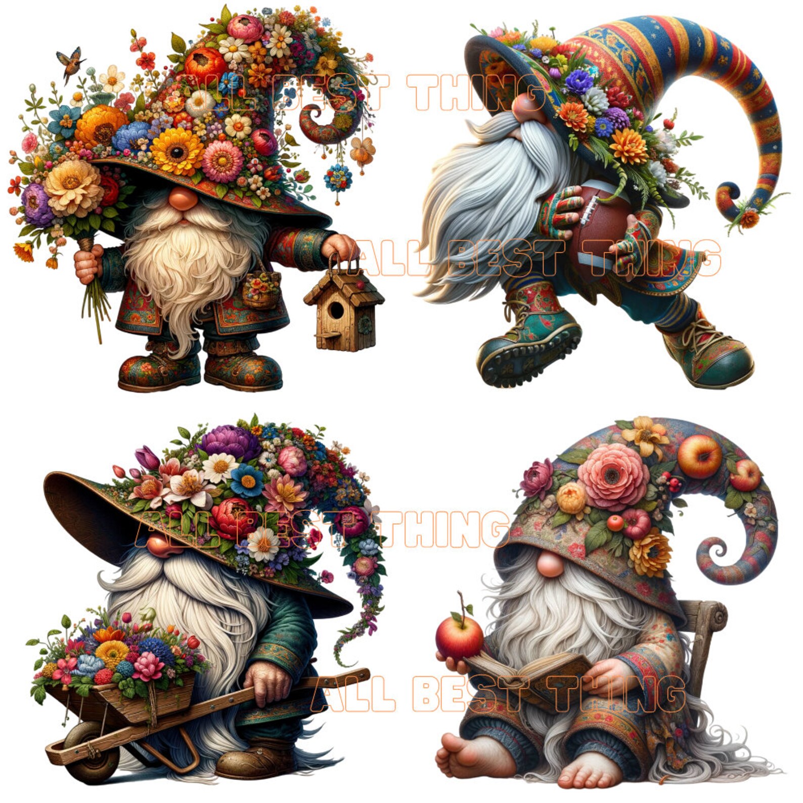 Spring Gnome Clipart Bundle Png, Gnome Clipart Commercial Use ...