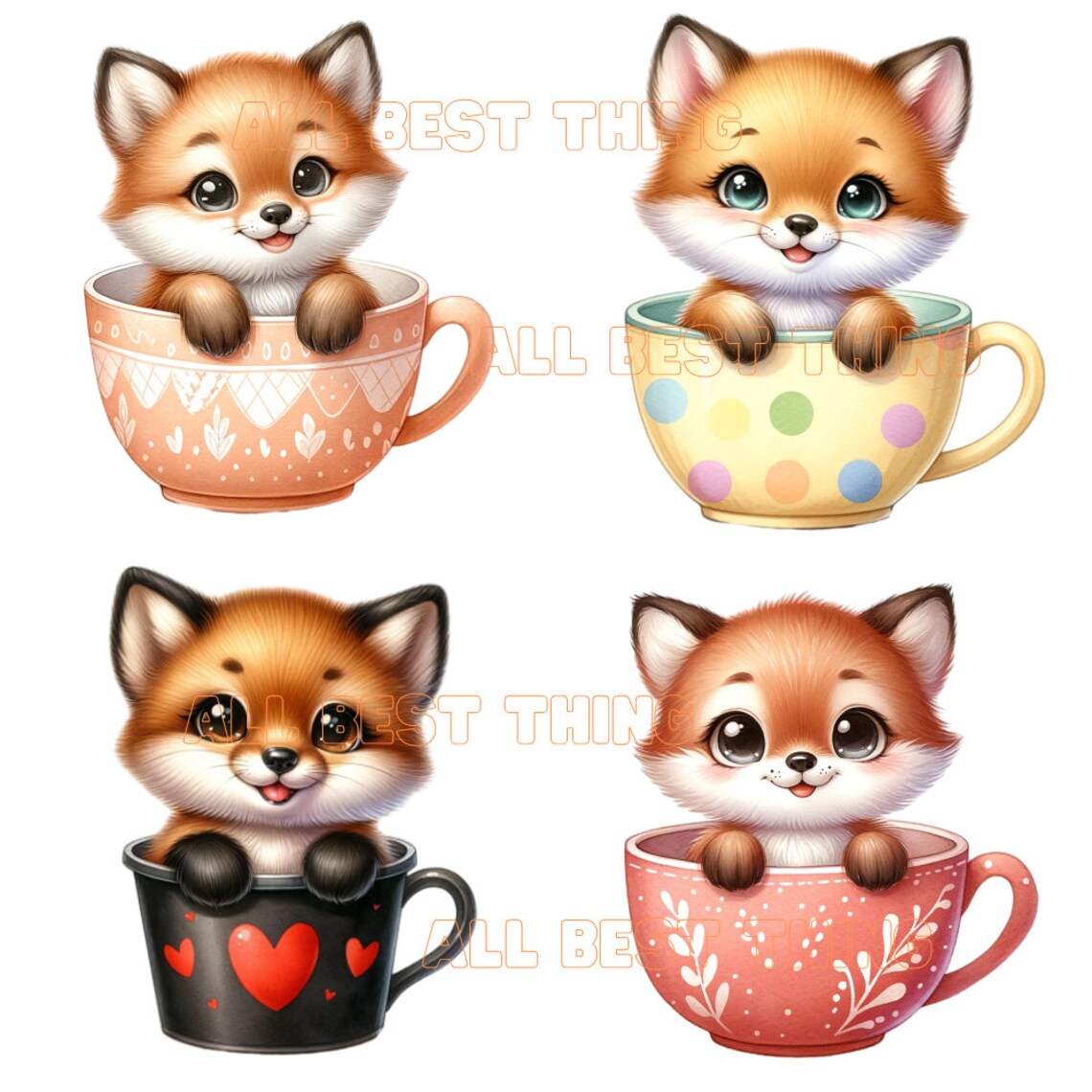 24 Cute Fox in Cup Watercolor Clipart, Fox PNG, Fox Dog Clipart, Fox ...