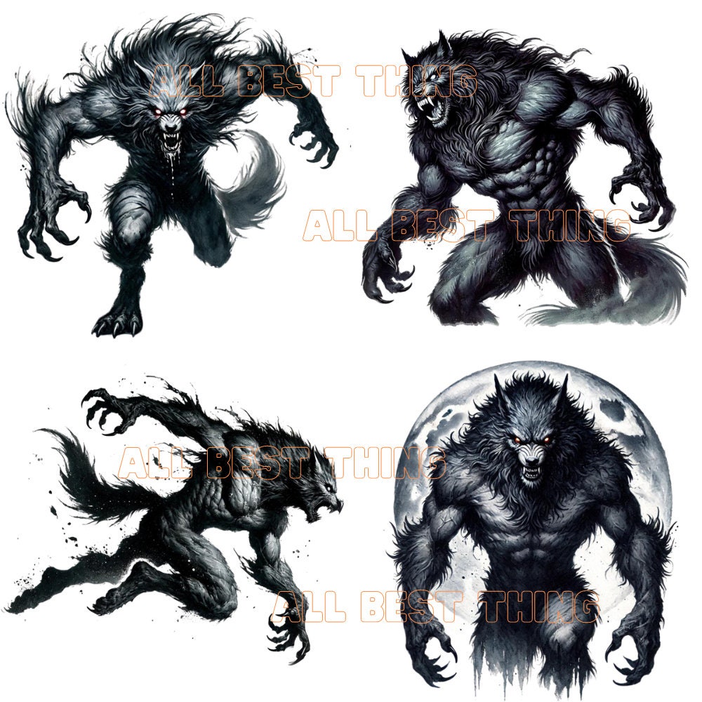 28 Gothic Werewolf Lycan Clipart PNG, Watercolor Printable Digital ...