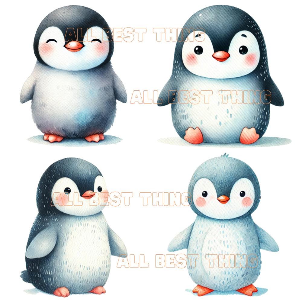 28 Watercolor Cute Penguin Clipart PNG, Printable Watercolor Clipart ...