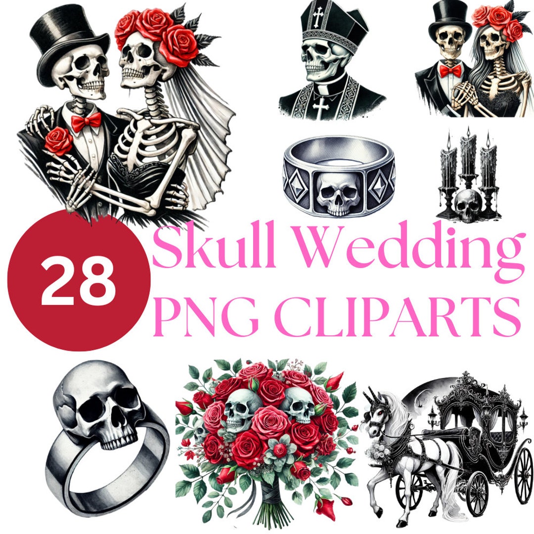 28 Wedding Skull PNG Clipart ,wedding Couple Skull, Colorful Skull ...
