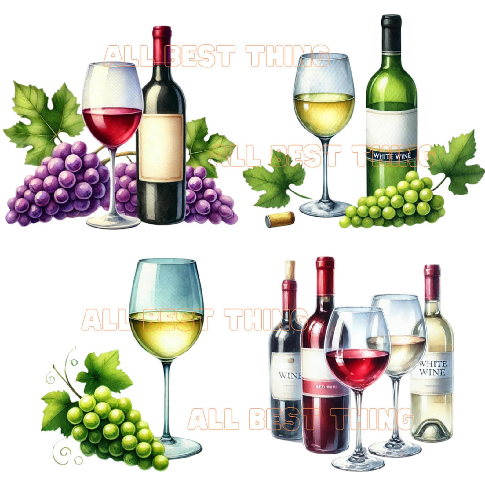 24 Glass of Wine Clipart PNG, Digital Clipart Bundle High Quality Images , Printable Art ...