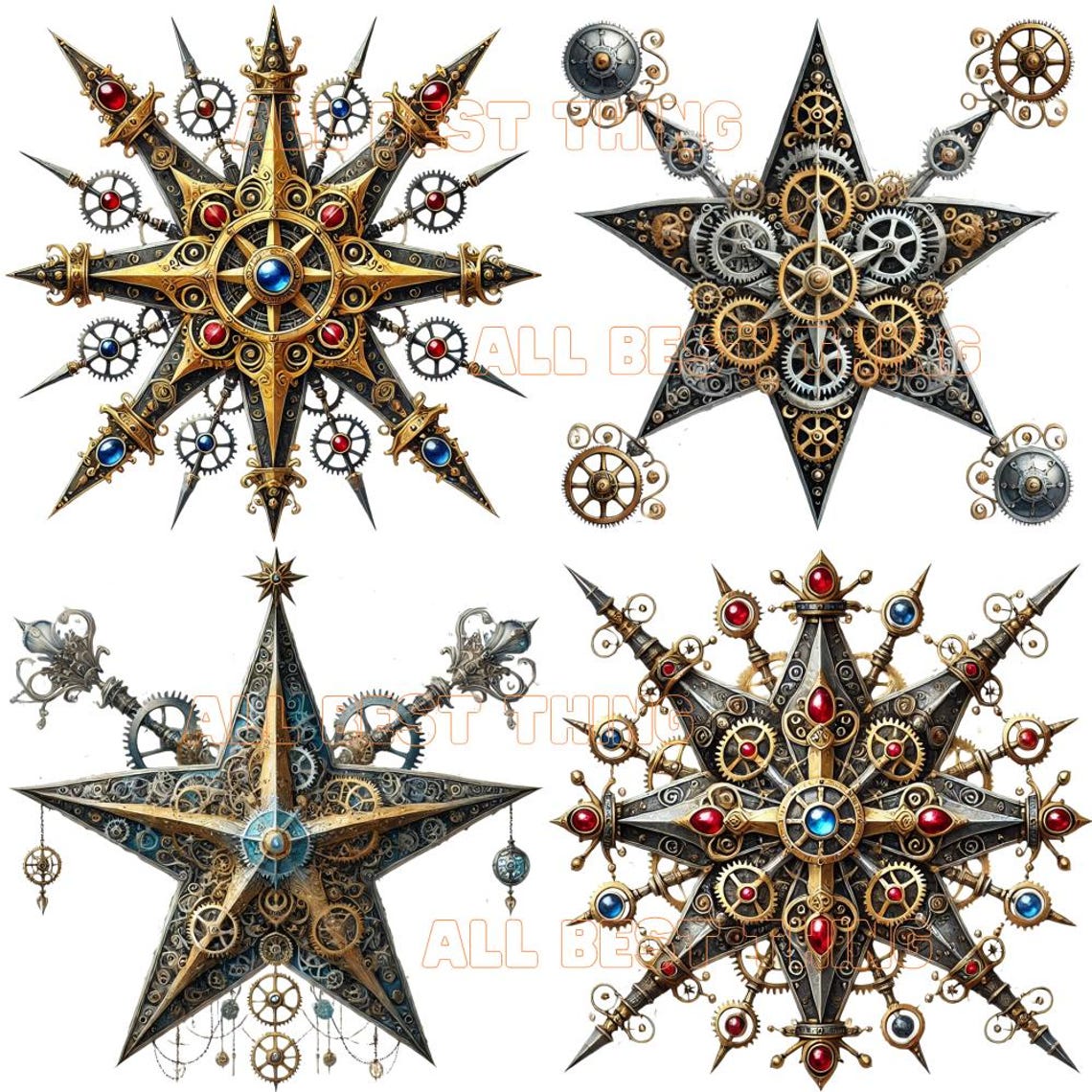 28 Watercolor Steampunk PNG Clipart Sky Steampunk Celestial Clipart ...