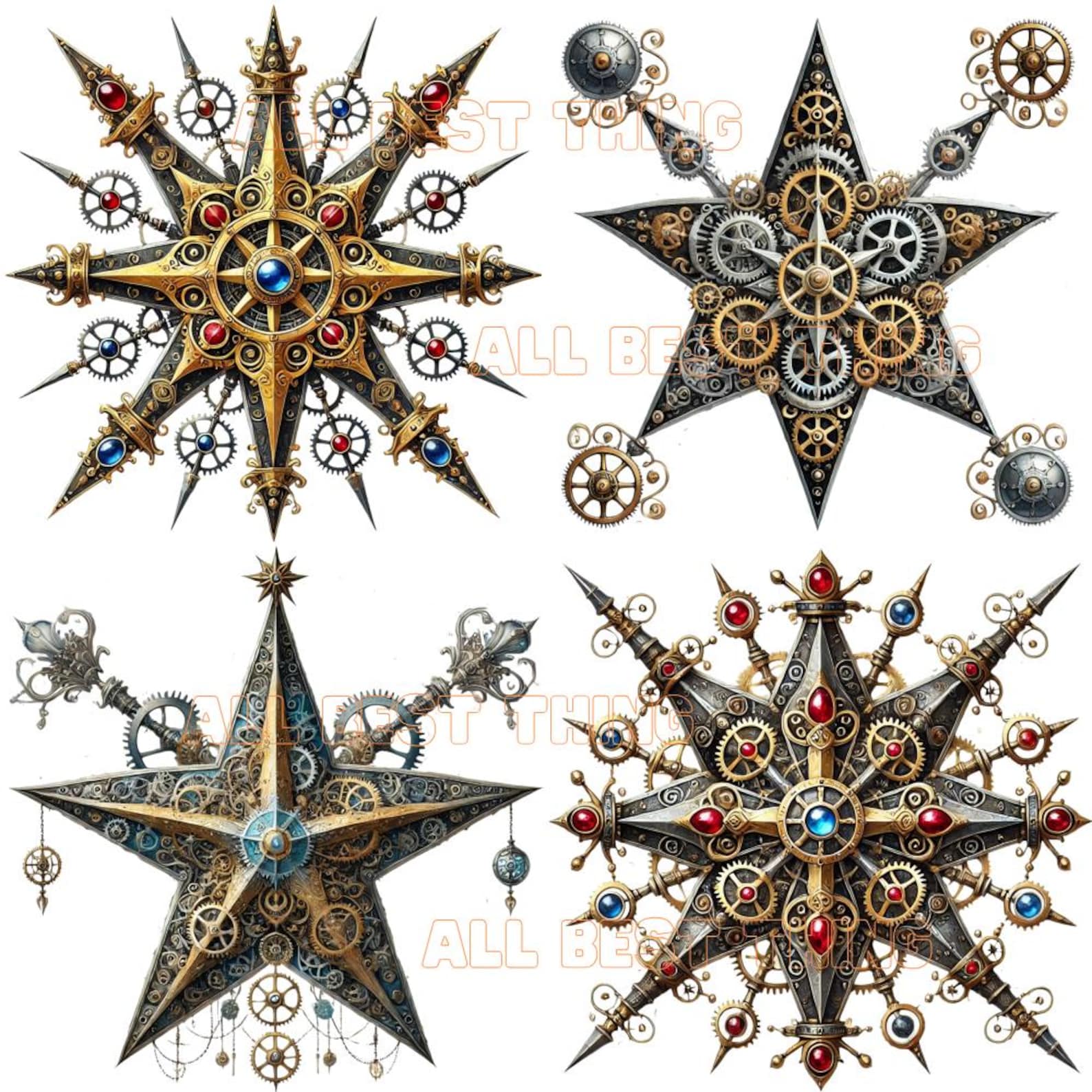 28 Watercolor Steampunk PNG Clipart Sky Steampunk Celestial Clipart ...