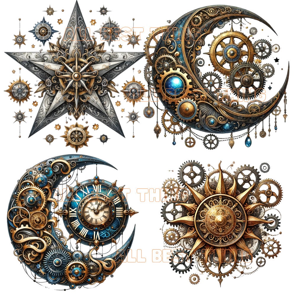 28 Watercolor Steampunk PNG Clipart Steampunk Celestial Clipart ...