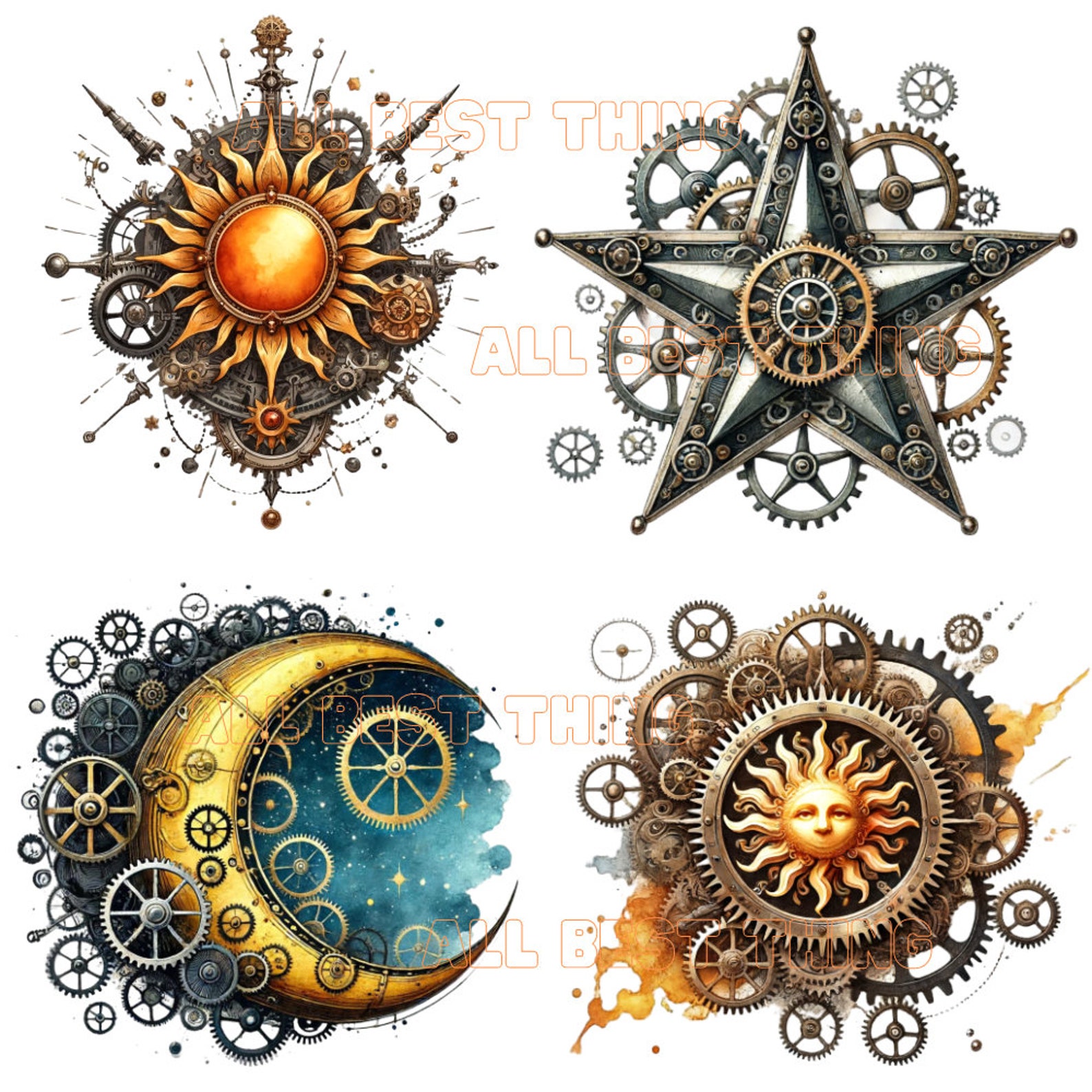 28 Watercolor Steampunk PNG Clipart Steampunk Celestial Clipart ...