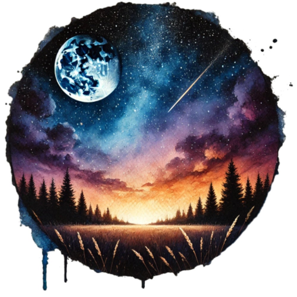 24 Night Sky Watercolor PNG Clipart, Stars Moon Style, Magical Clipart ...